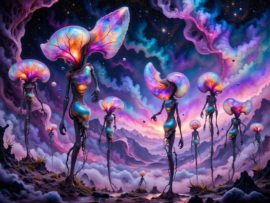 Ethereal Beings in Dreamlike, Futuristic Landscape - AI Art