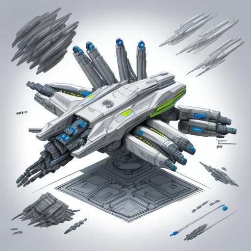 space age intra-asteroid mining spaceship, remote arms, robotic mining ...