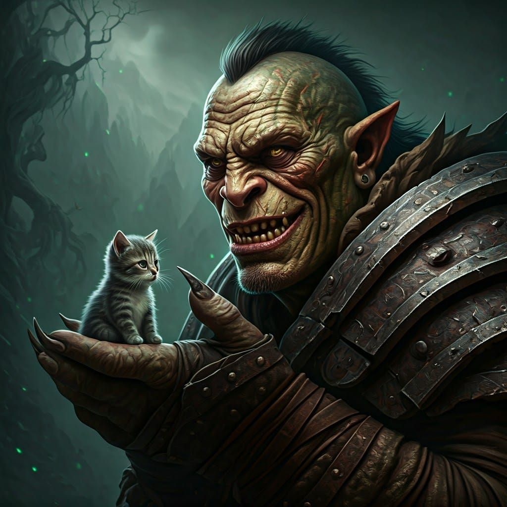 Hello kitty ! - Battle-hardened Orc Adores Tiny Kitten Amid ...