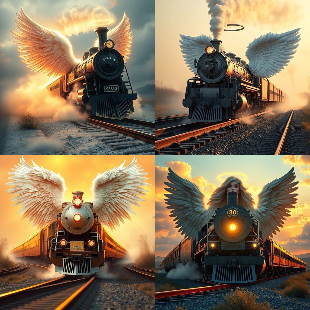 Angel Train Descends Towards the Viewer - AI Art