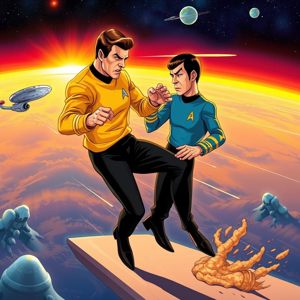 Epic Star Trek Cartoon Battle: Kirk vs Spock in Sp... - AI Art