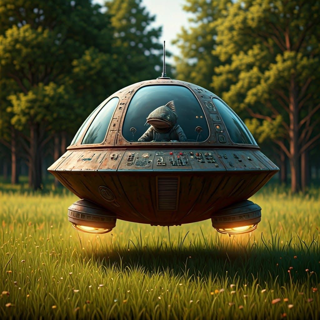 Space Catfish - Retro-Futuristic Catfish Pilot in a Meander...