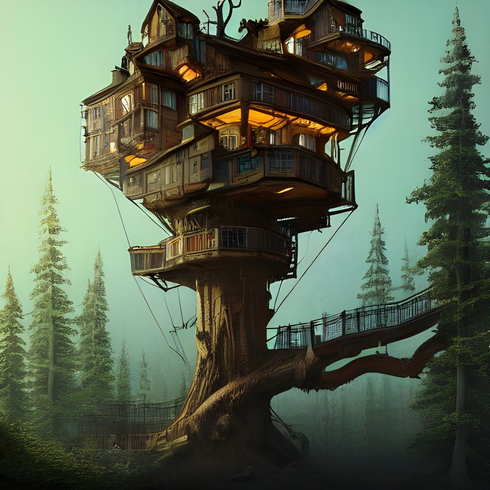 Treehouse Village - AI Generated Artwork - NightCafe Creator