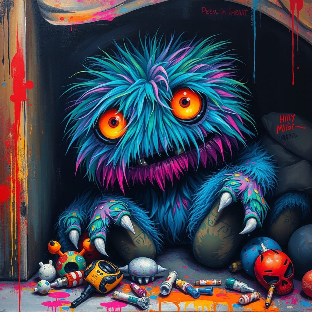 Fuzzy monster under the bed - Fuzzy Monster Emerge from Shad...