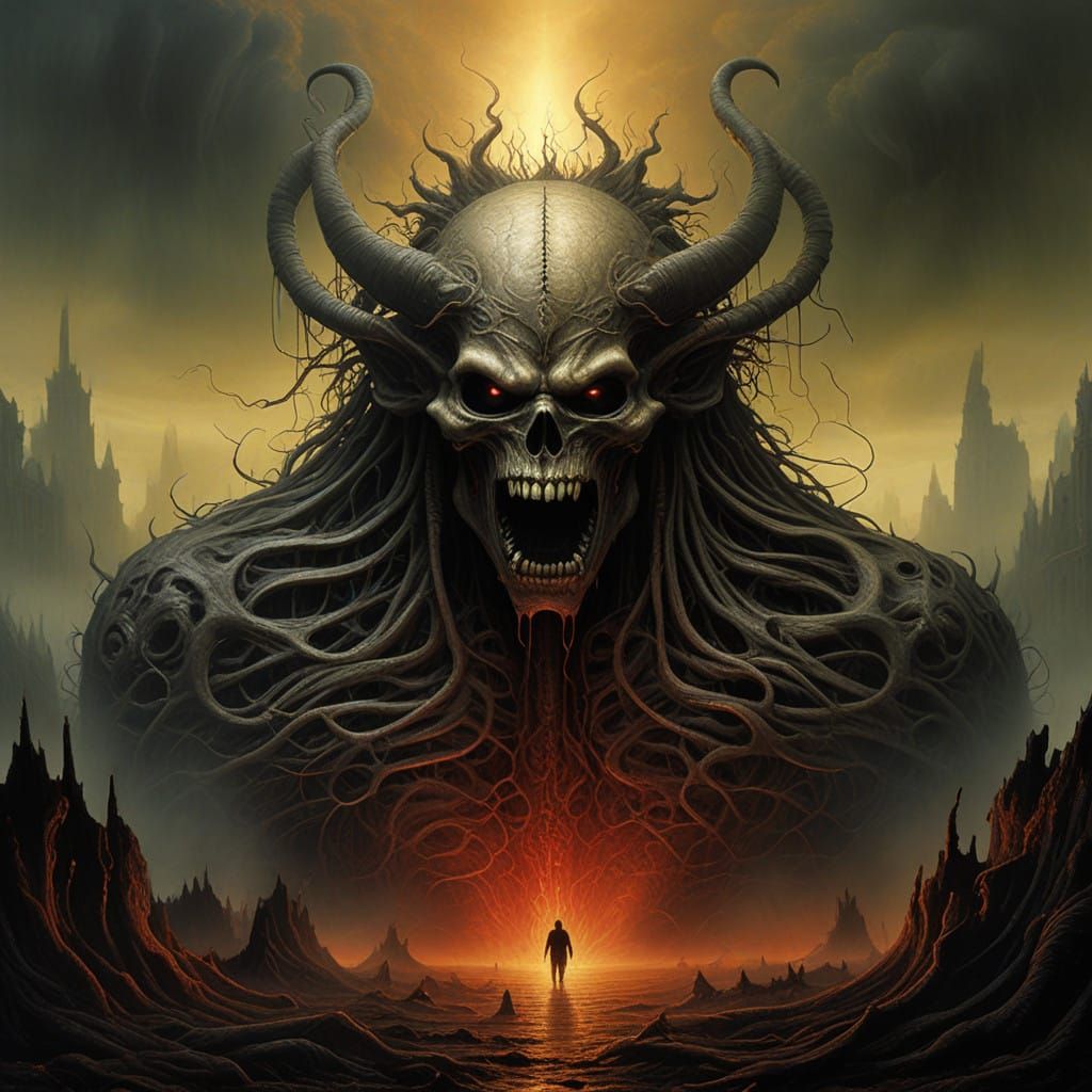 A vivid and haunting, hyperrealistic, hyper-detailed Ink and oil ...