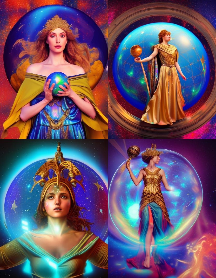 Greek goddess Urania, holding a globe, wearing a cloak of stars ...