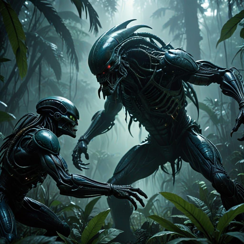 Alien and predator fight - Alien and Predator Clash in a Dar...
