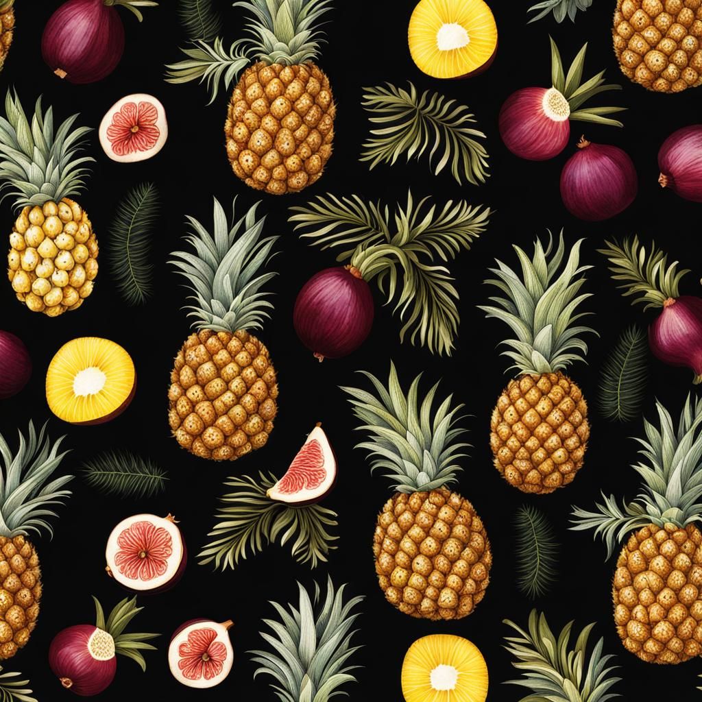 Ananas and fig fruits pattern - AI Generated Artwork - NightCafe Creator