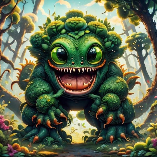 Affectionate Broccoli Monster with Tentacle Forest - AI Art