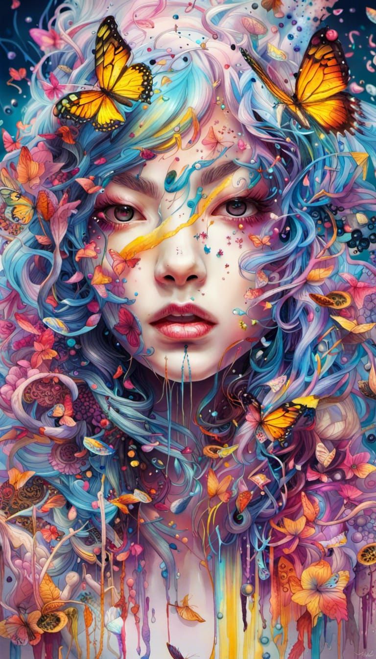 Anthropomorphic harajuku; Lisa frank; melting wax, flowing water ...