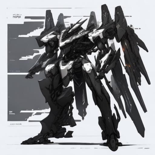anime mech lancer frame in knight armor style with black and grey ...