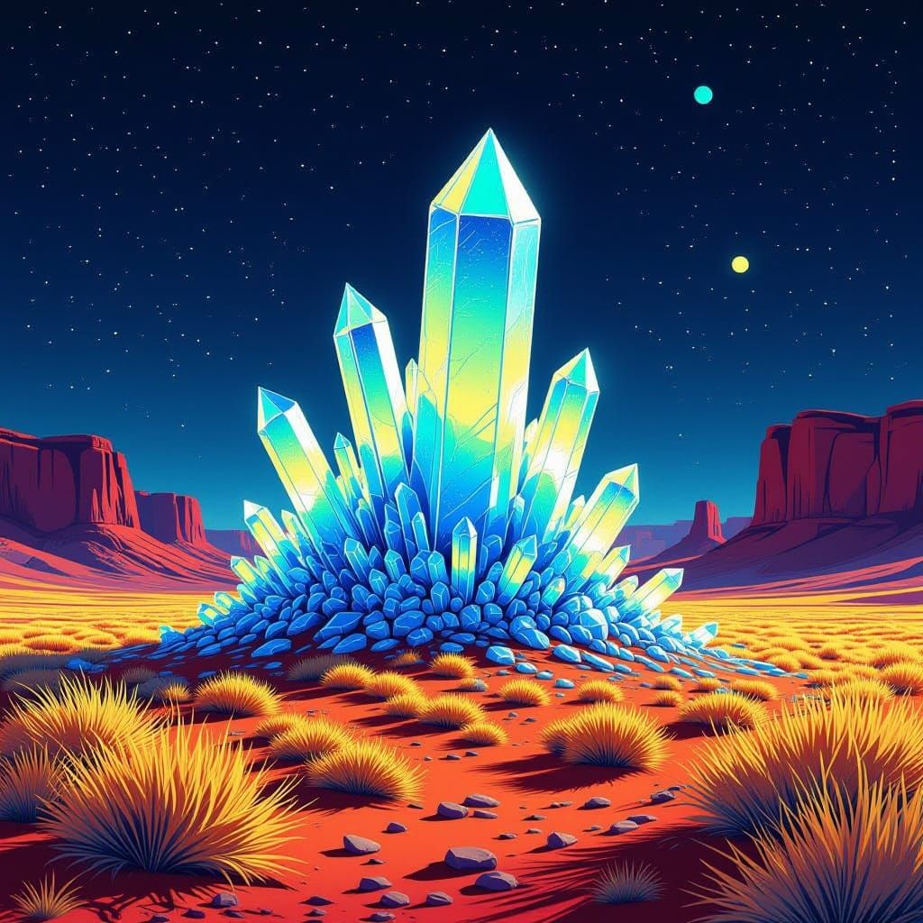 Shining In The Dark - Vibrant Crystal Spires in UV Desert La...