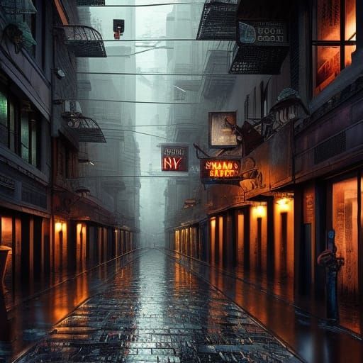 Rainy Alley - AI Generated Artwork - NightCafe Creator