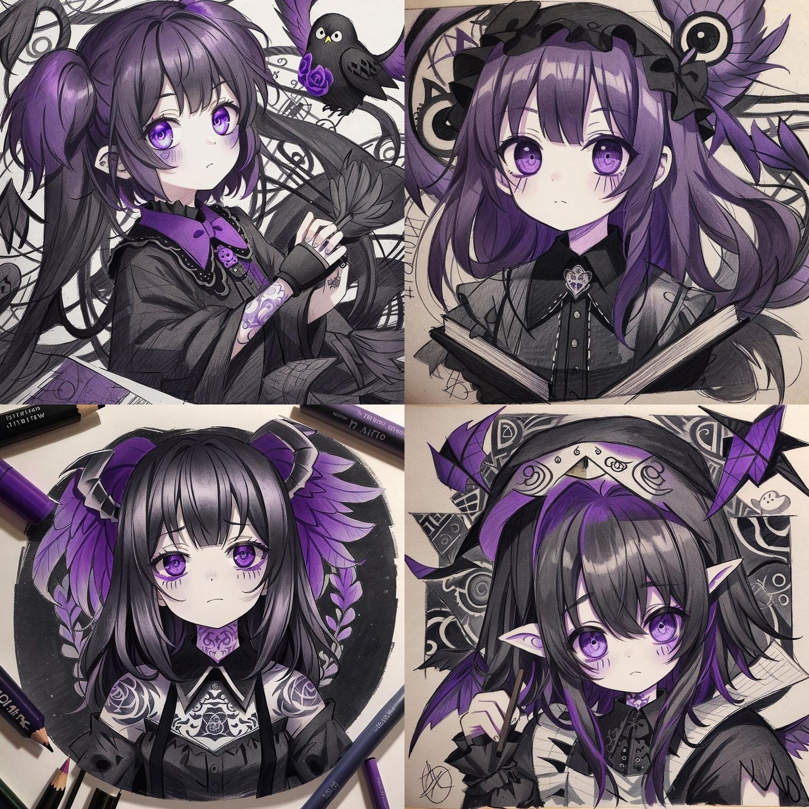 Manga Goth sketches - Gothic Girl Portrait in Dystopian Penc...