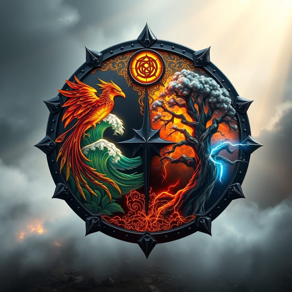 Phoenix Shield - Majestic Obsidian Shield with Elemental Rea...