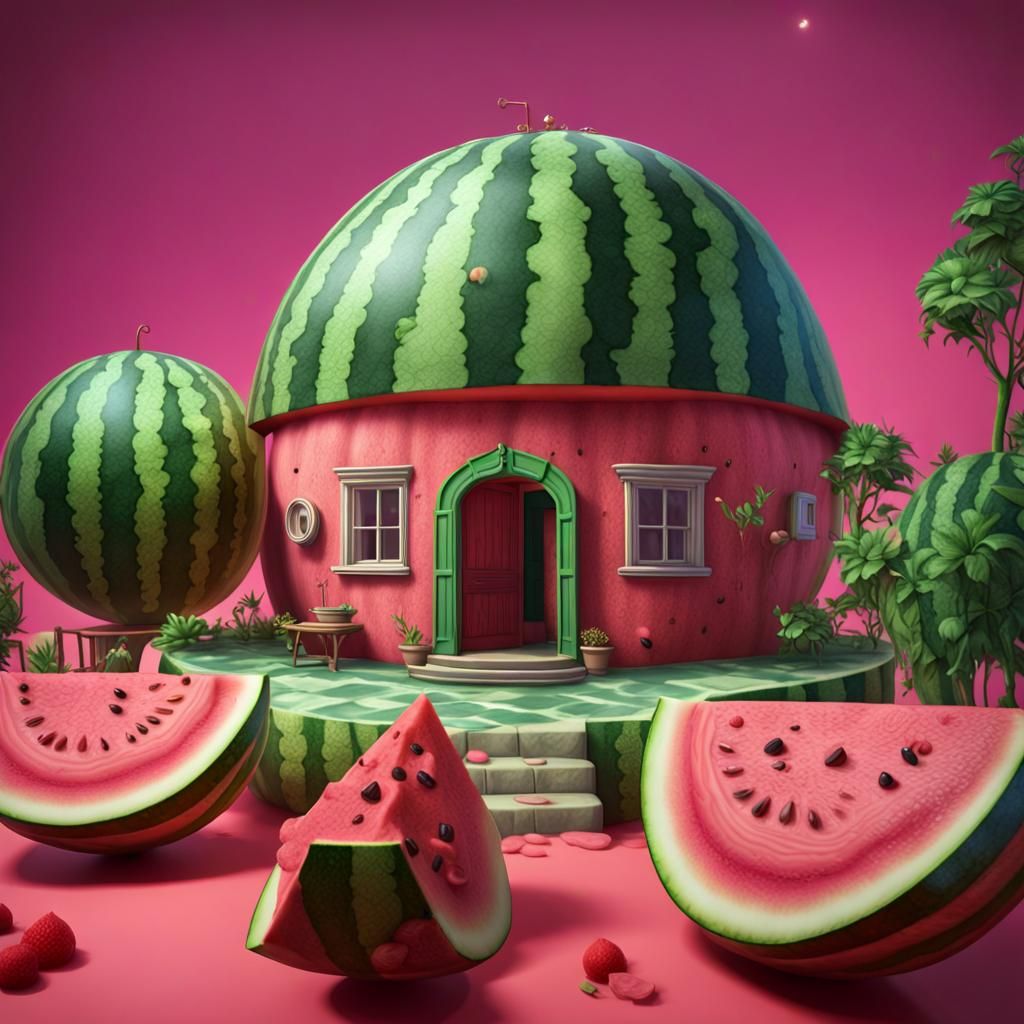 Watermelon House I - AI Generated Artwork - NightCafe Creator