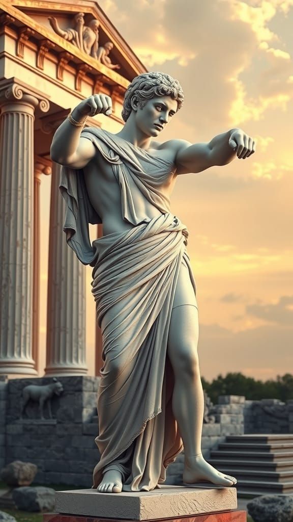 Greek-Roman Statue - Greek-Roman Hero in White Marble Splen...