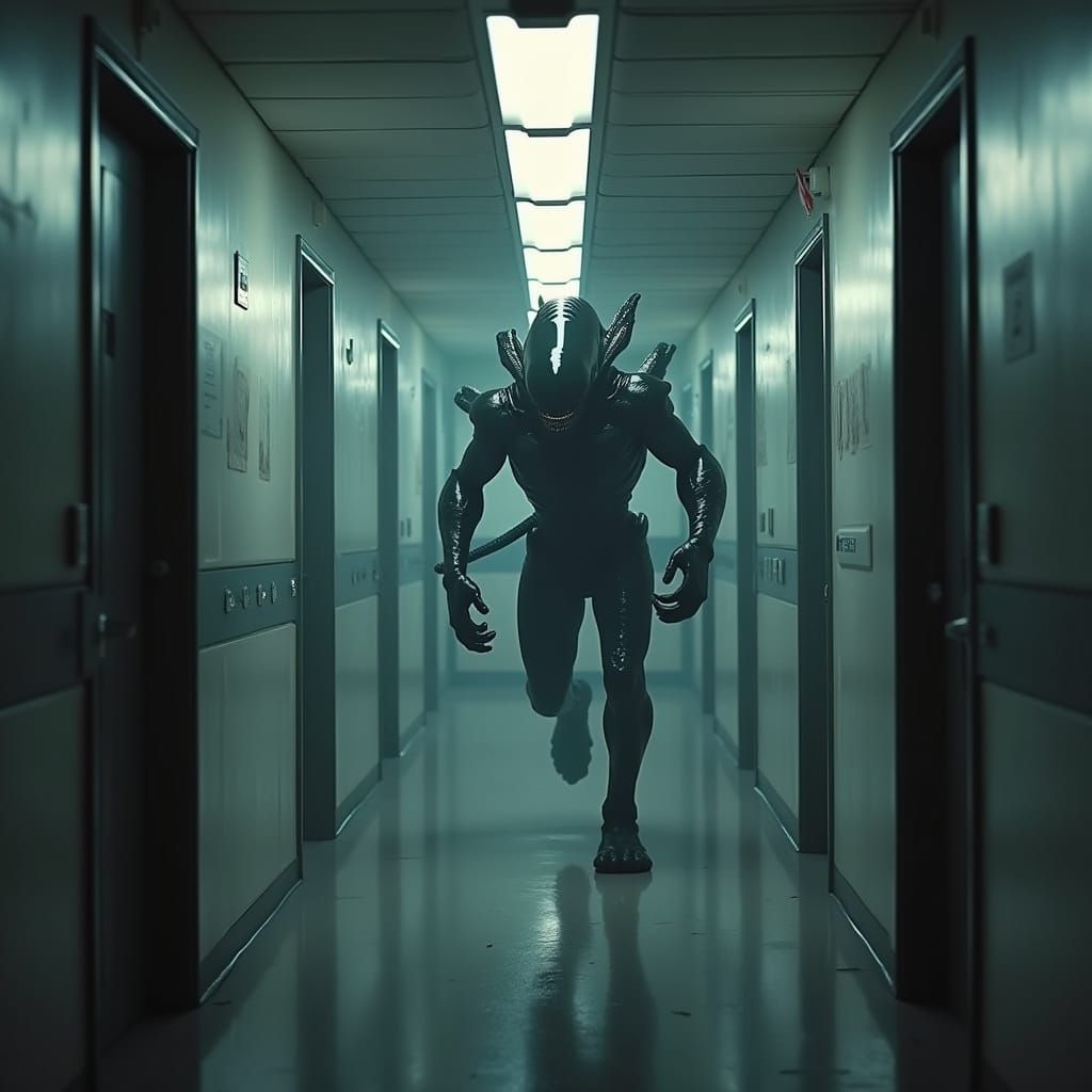 Alien Horror Monster Descends Upon Government Hall... - AI Art