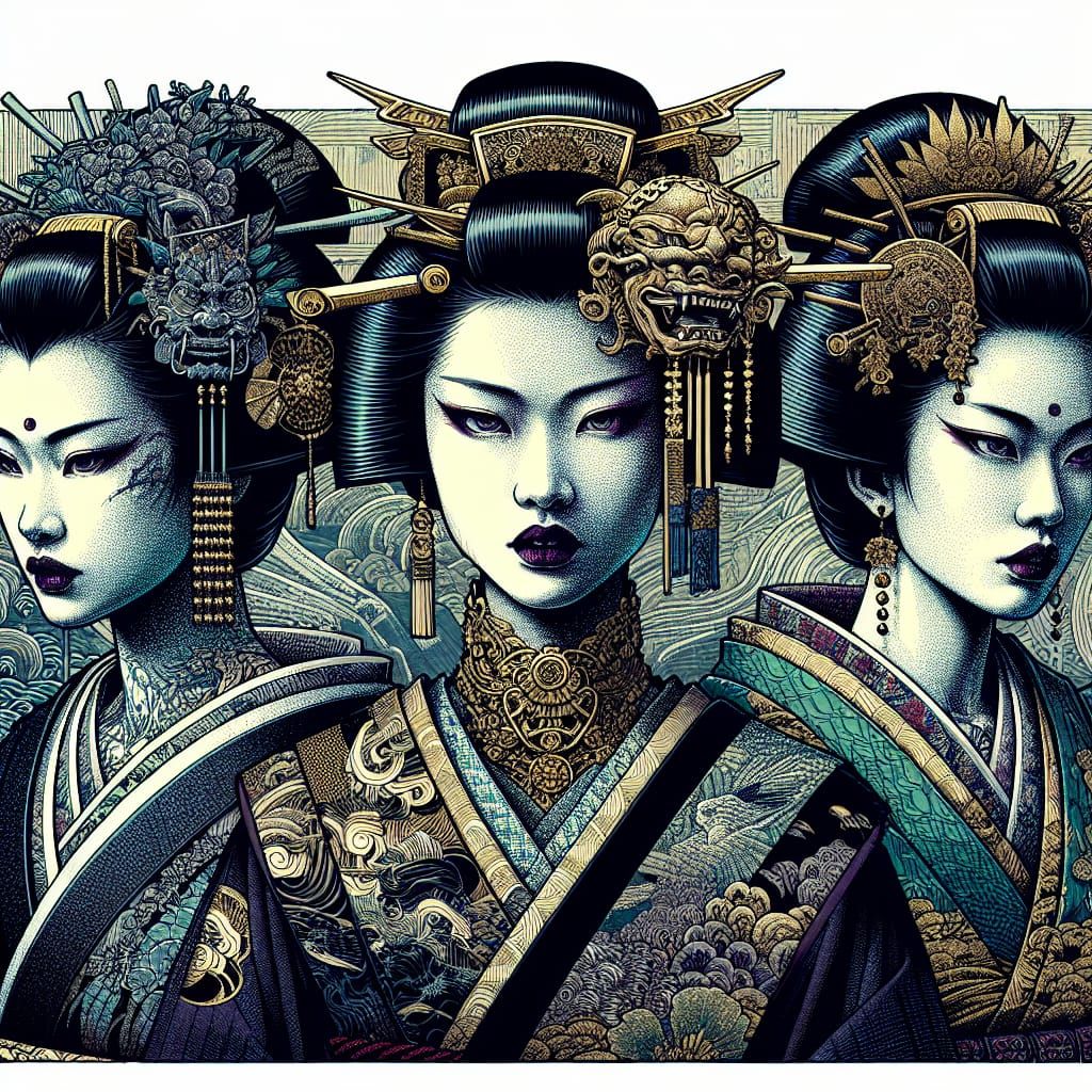 Black Lotus Triad The Image is of three Japanese women. Beautiful ...