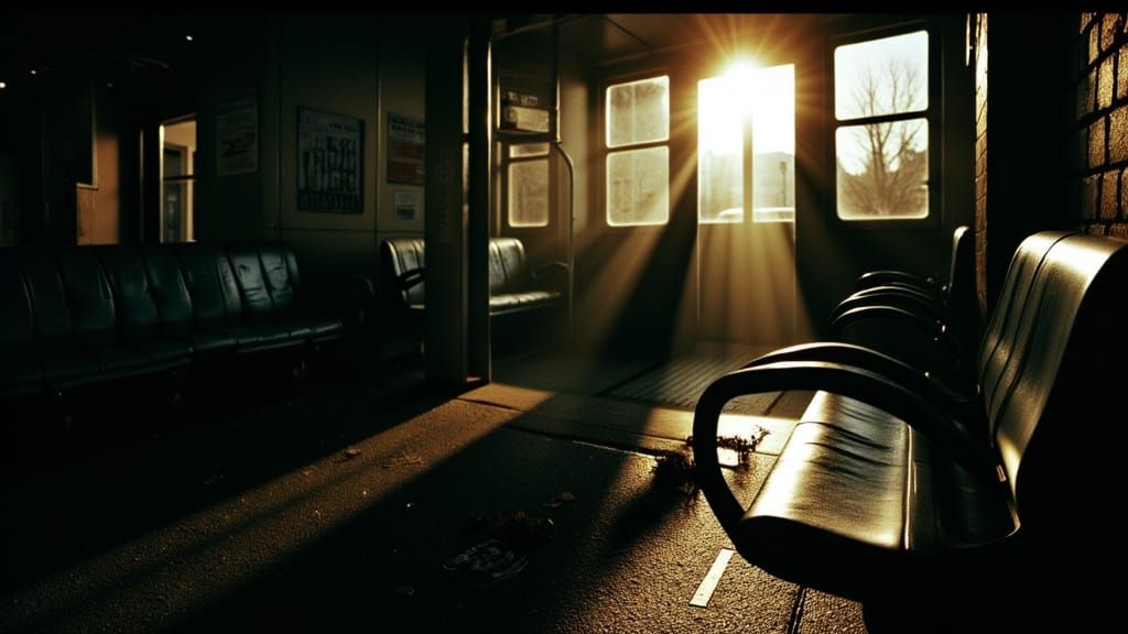 waiting room - Mysterious Twilight Bus Bench in Eraserpunk S...