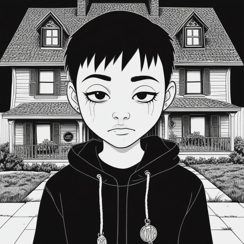 Gothic Emo Cartoon Abandoned House of Sorrow - AI Art