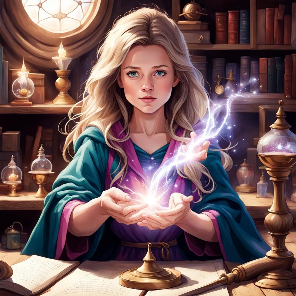 First time being magical for apprentice girl of wizard - AI Generated ...