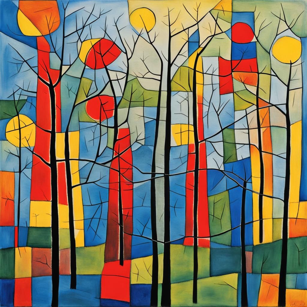 Abstract bare trees in the style of Paul Klee - AI Generated Artwork ...