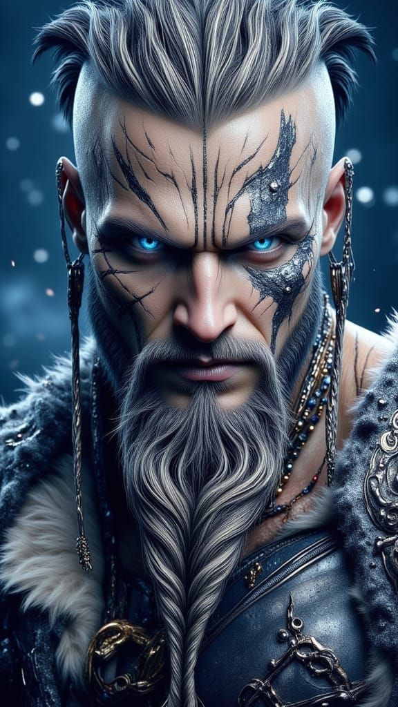 close up portrait of menacing Viking,
