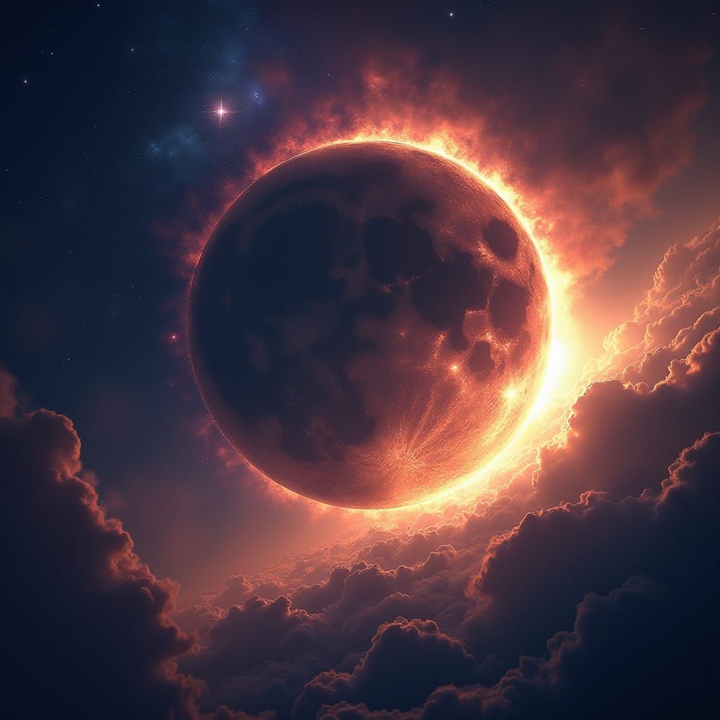 Ethereal Clash of Lunar and Solar Eclipses in Cele... - AI Art