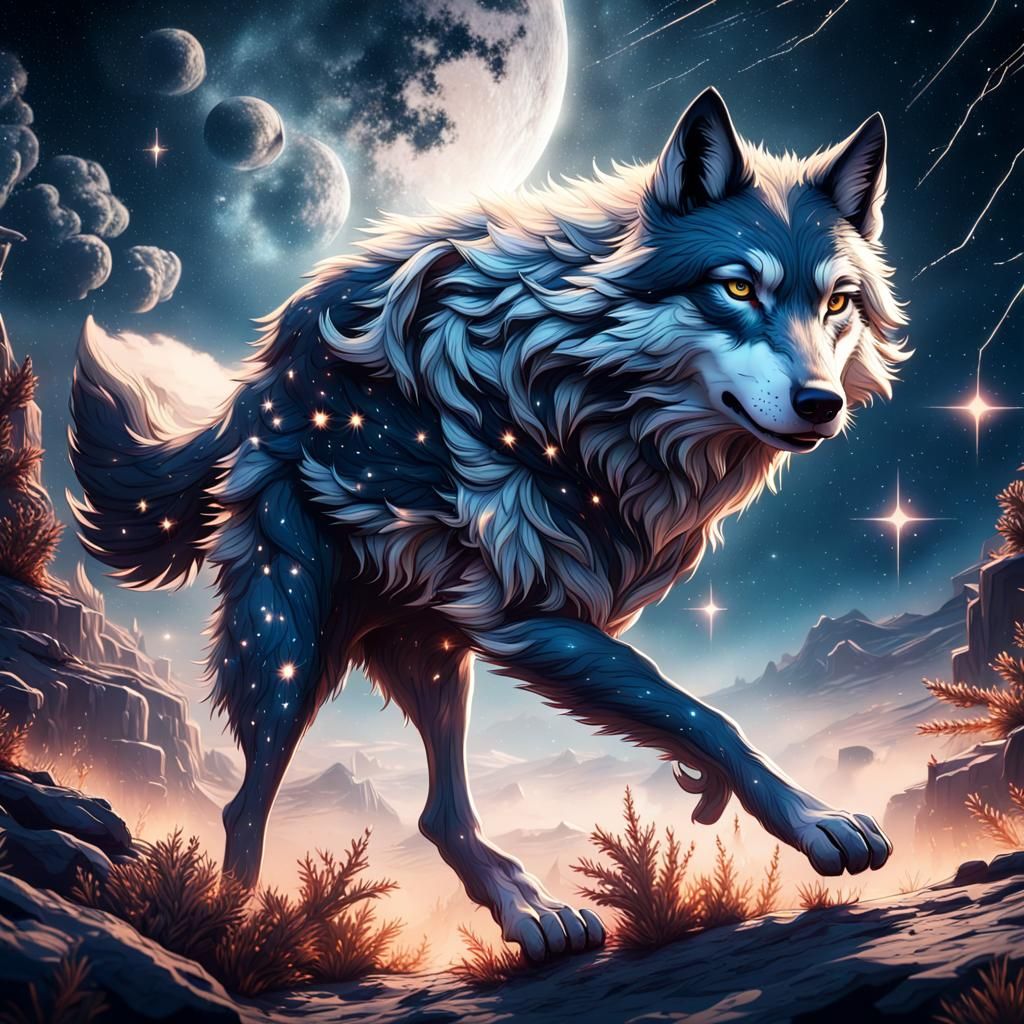 constellation wolf running through night sky and stars - AI Generated Artwork - NightCafe Creator