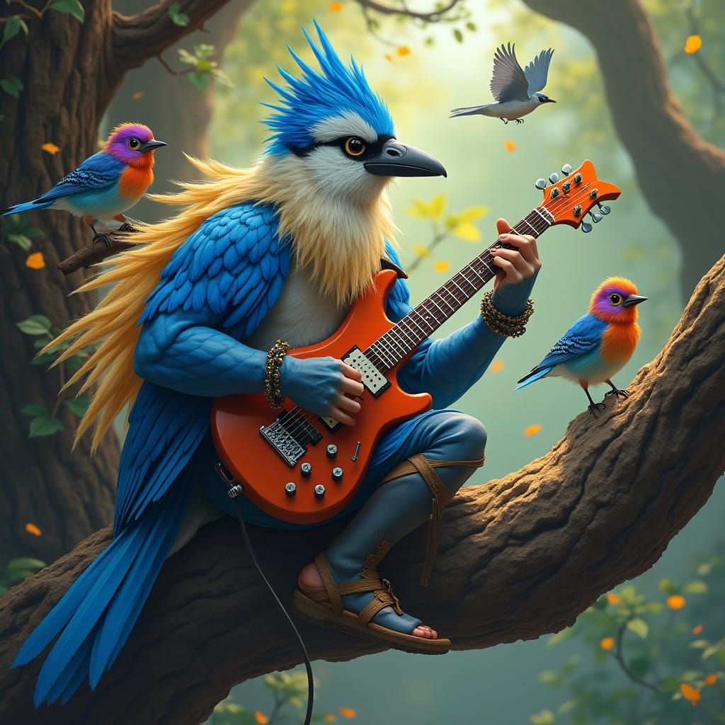Surreal Blue Jay Rockstar Embodies Fantasy in Vibr... - AI Art