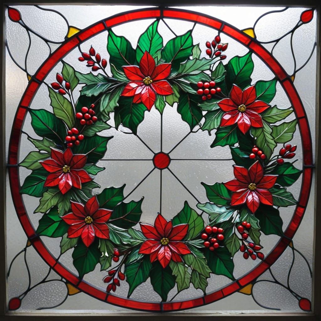 Vibrant Stained Glass Christmas Wreath in Intricat... - AI Art