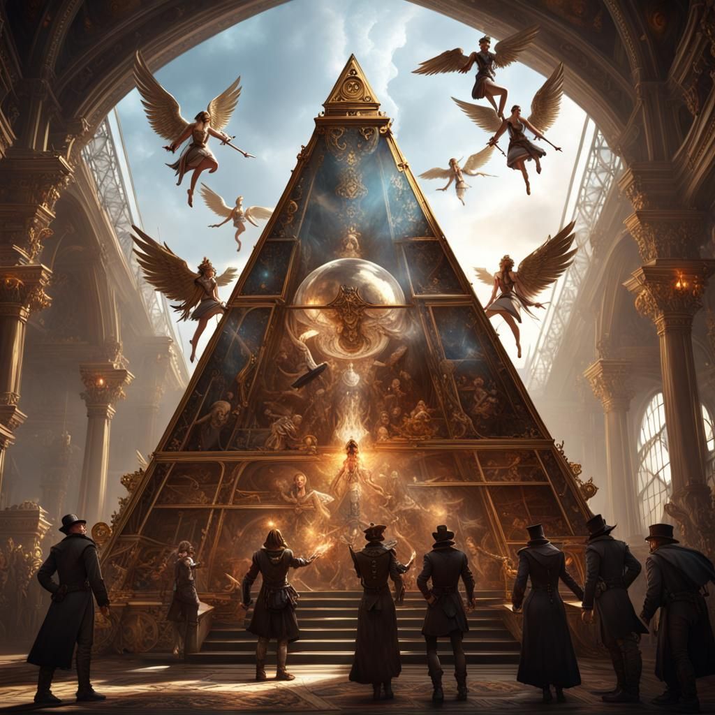 Crystal Pyramid in a Steampunk world. angels fighting demons ...