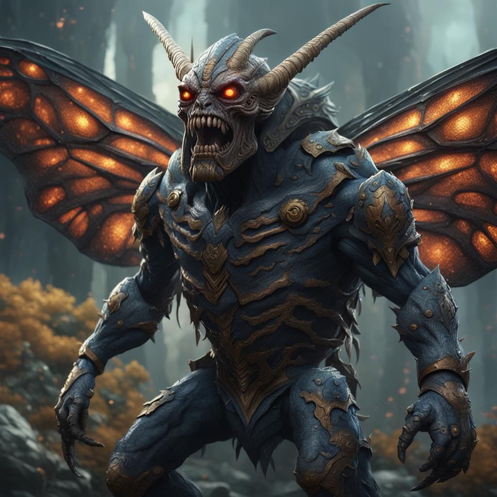 A brute army Moth man monster with protruding jaw - AI Generated ...