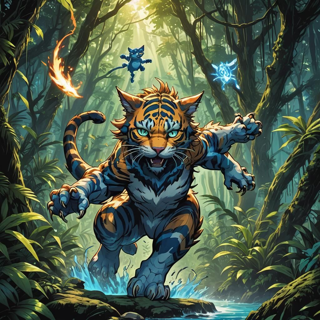 Majestic Jungle Feline Digimon in Cyberpunk-Inspir... - AI Art