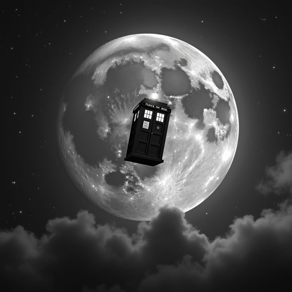 The Tardis flies to the moon - The Tardis flies to the moon