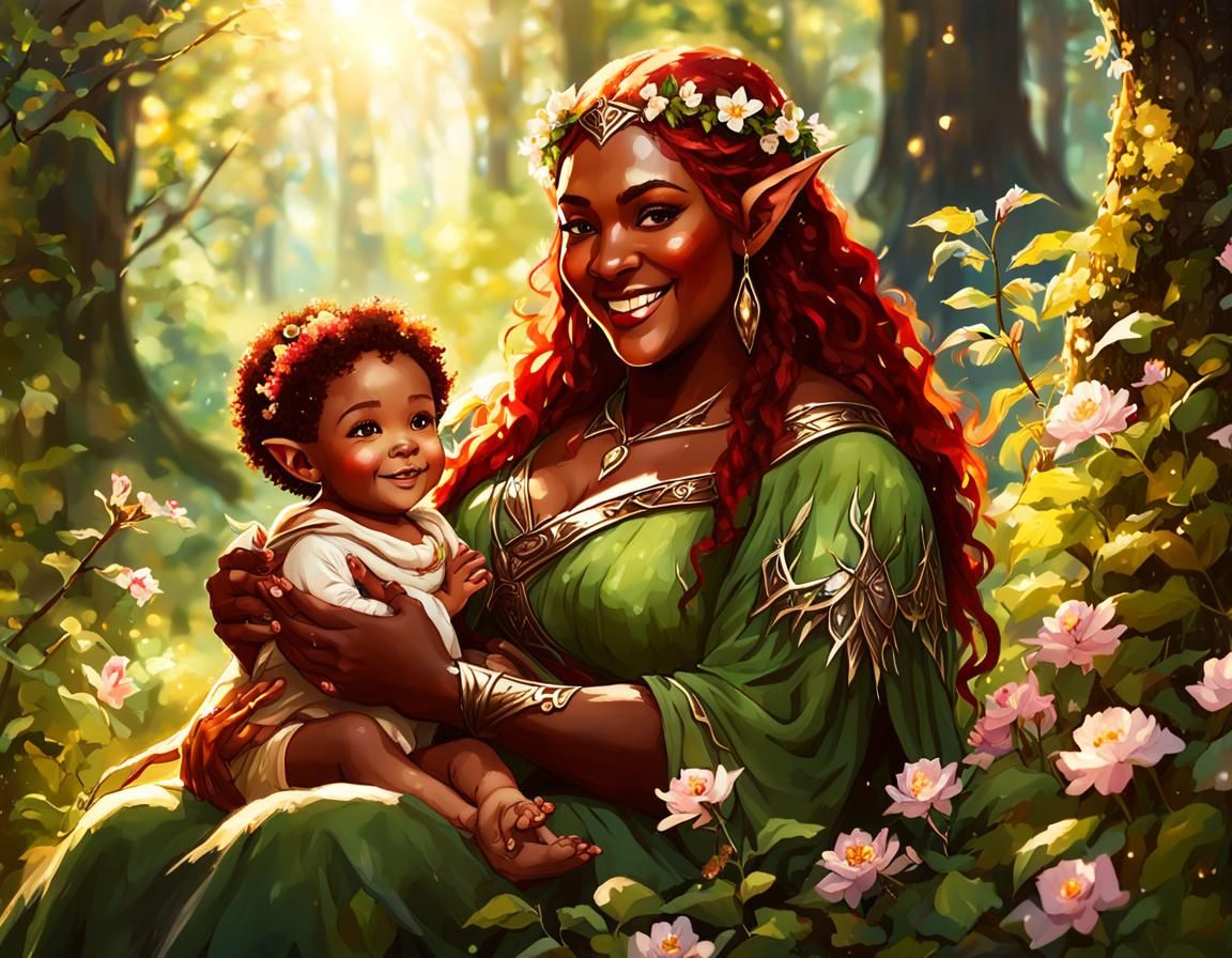 Elven Mother and Child 2 - AI Generated Artwork - NightCafe Creator