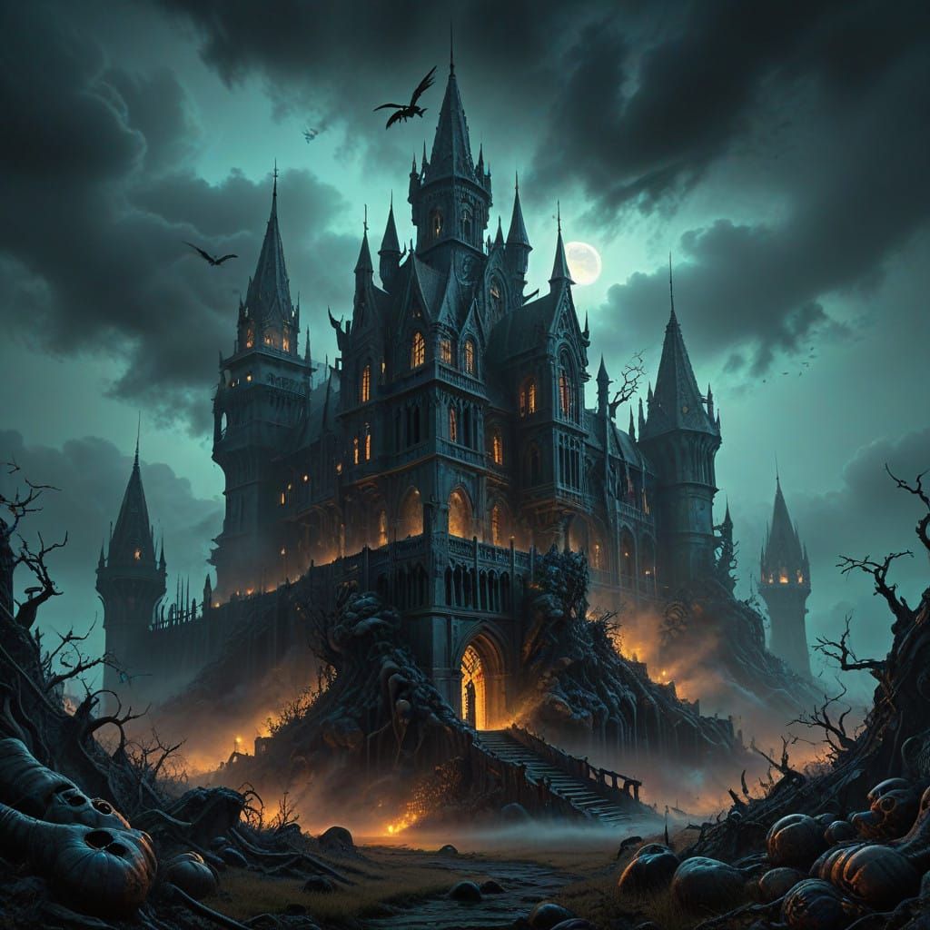 A hauntingly beautiful, dark surreal gothic landscape, shrouded in ...