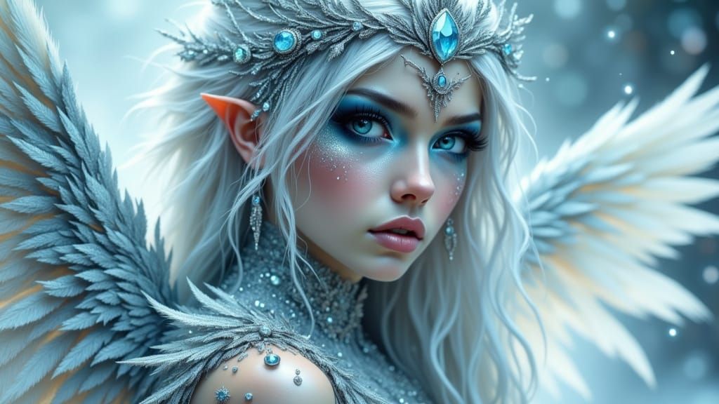 Tia the Frost Angel - Ethereal Frost Angel with Silvery Whit...