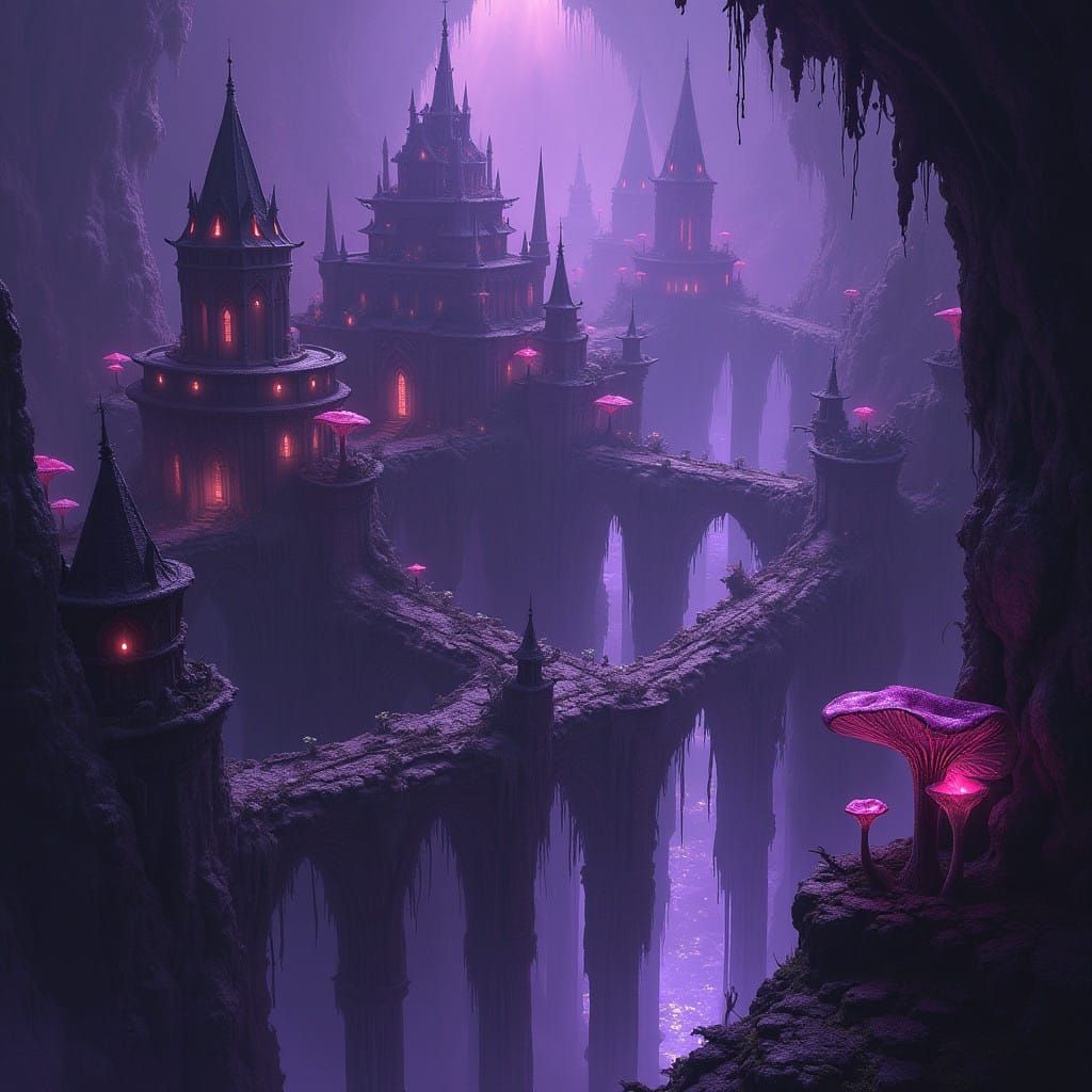 bird’s-eye view of An underground underdark drow(1.5) city, the ...