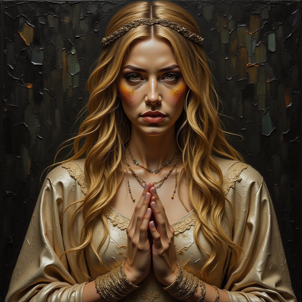Demure beautiful norse goddess in an aged oil painting. Style by ...