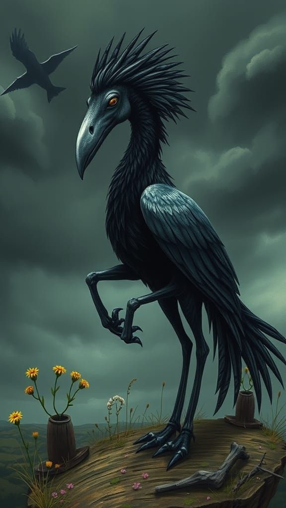 Whimsical Tim Burton-Style Crow Horse Hybrid in a ... - AI Art
