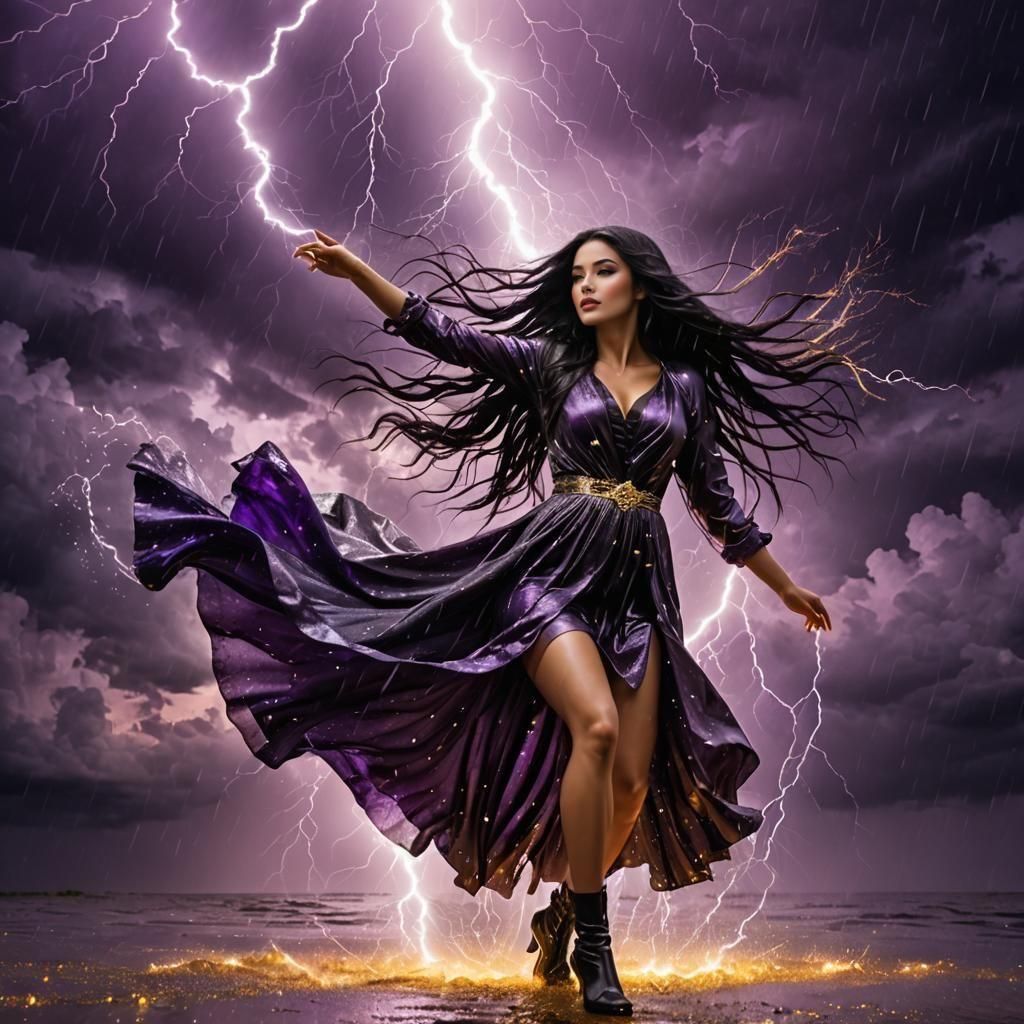 Lightning Lady 🌧️ ⛈️ 🌩️ - AI Generated Artwork - NightCafe Creator