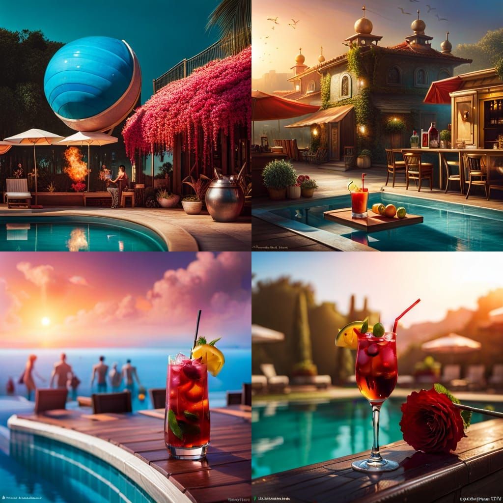 Evening drink by the pool - AI Generated Artwork - NightCafe Creator