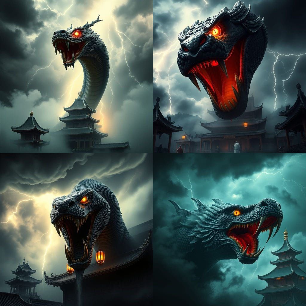 Epic Snake Emerges from Stormy Skies in a Cinemati... - AI Art