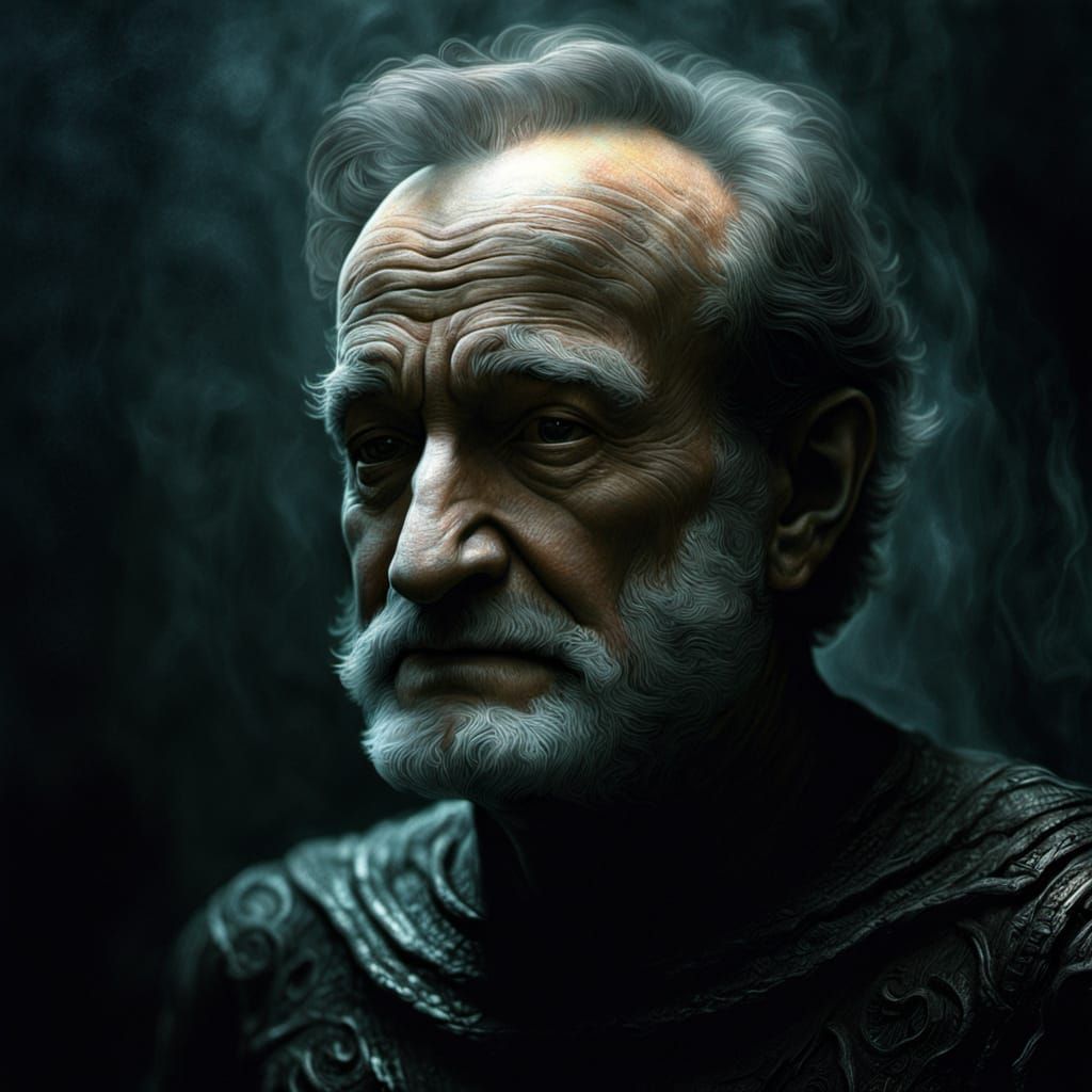 Robin Williams in a Haunting Beksinski-Inspired Su... - AI Art