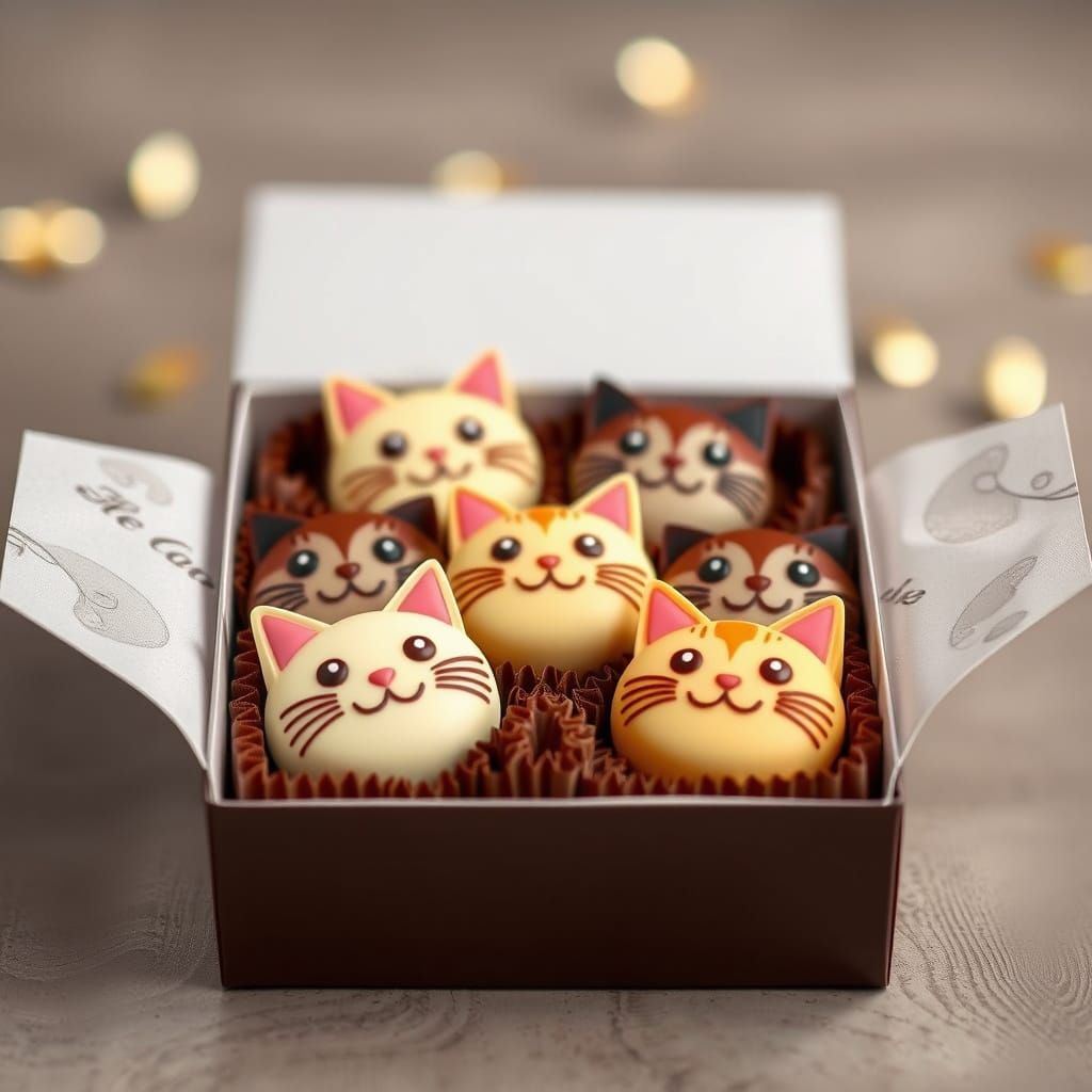 Cute Cat Face Chocolate Box Art - AI Art