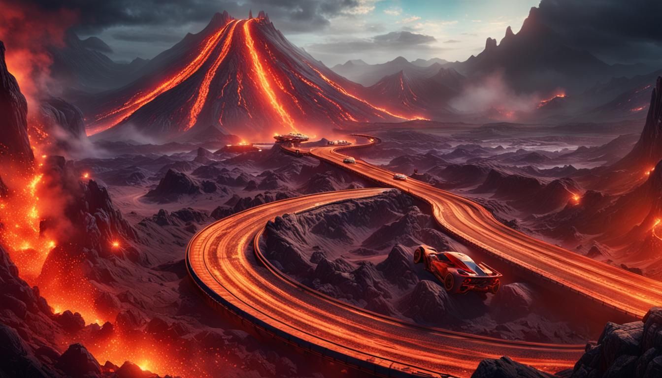 Volcano racing track - AI Generated Artwork - NightCafe Creator