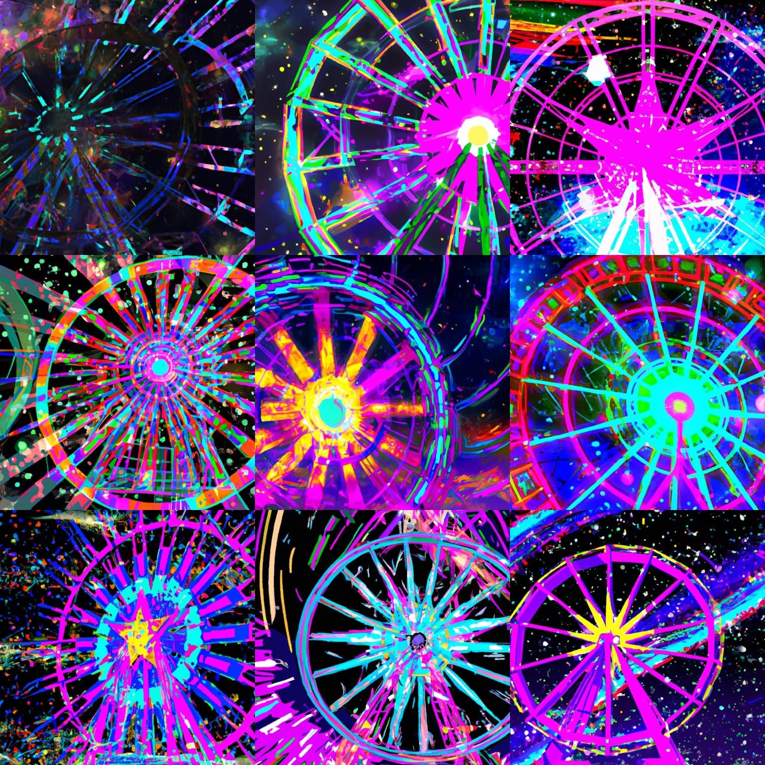 A simple drawing of a ferris wheel and in starry space, glitchcore 8K ...