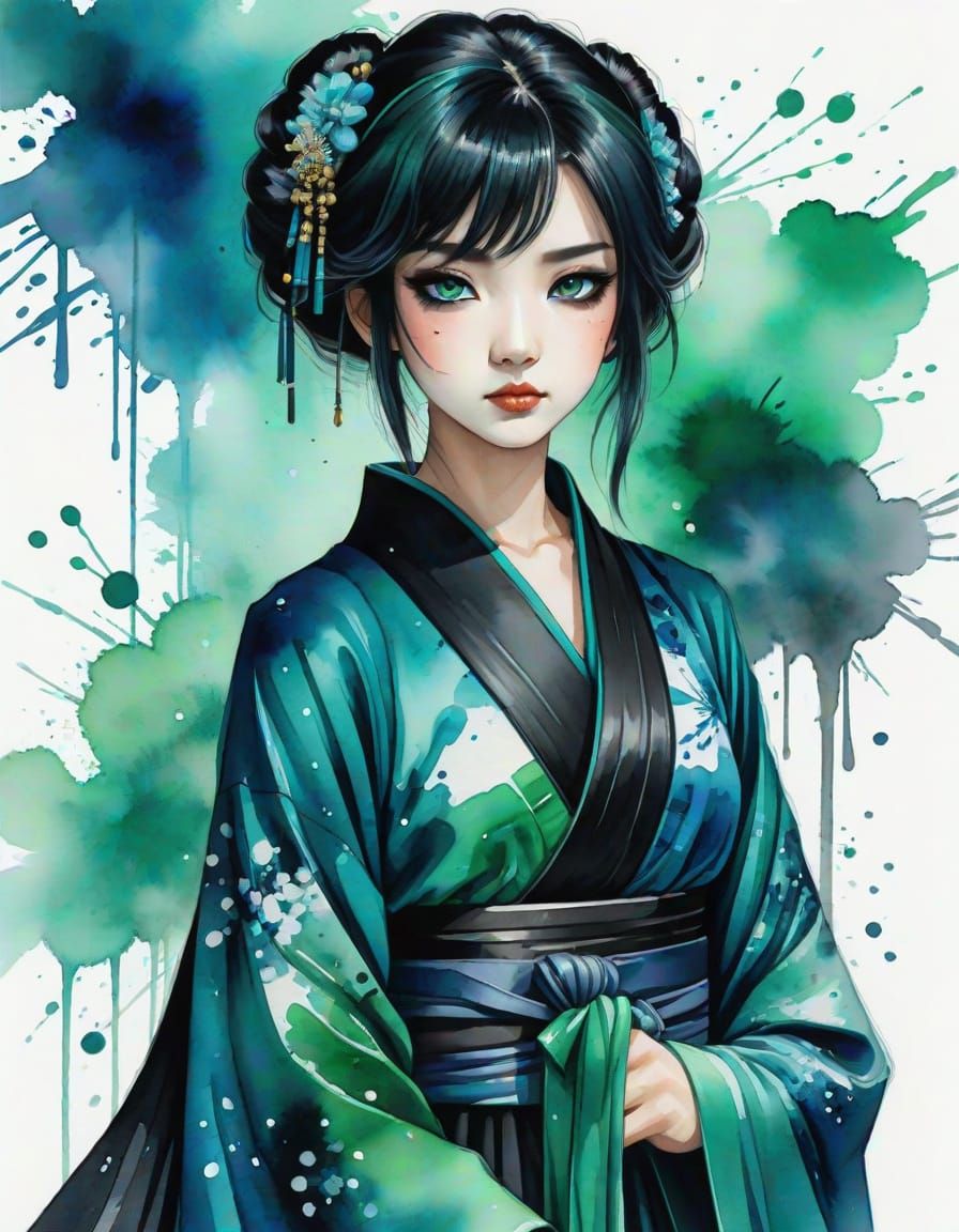 Anime Portrait of Gothic Geisha - Ethereal Gothic Geisha in ...